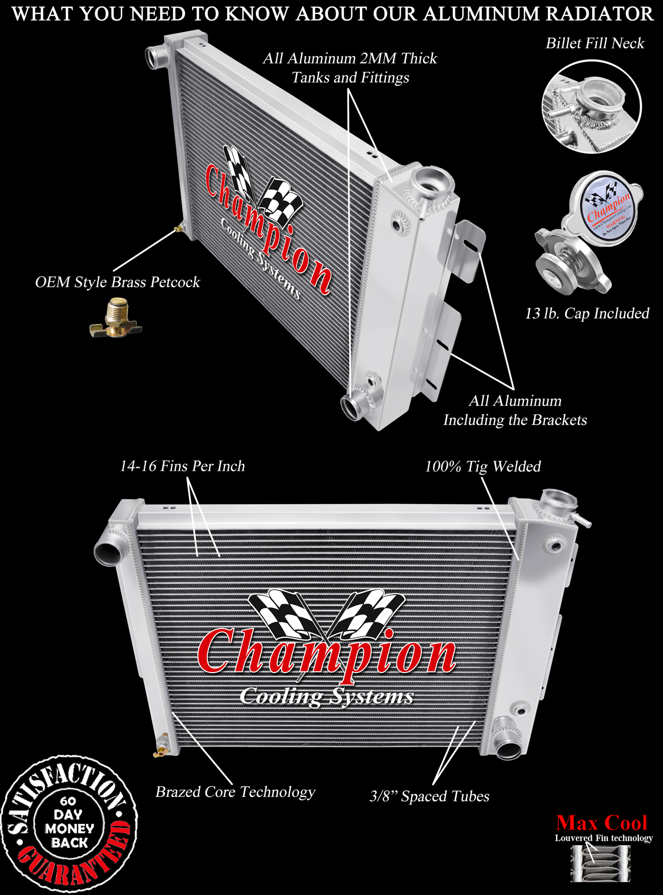 1967 68 69 Chevy Camaro Aluminum Champion Radiator Performance Cooling